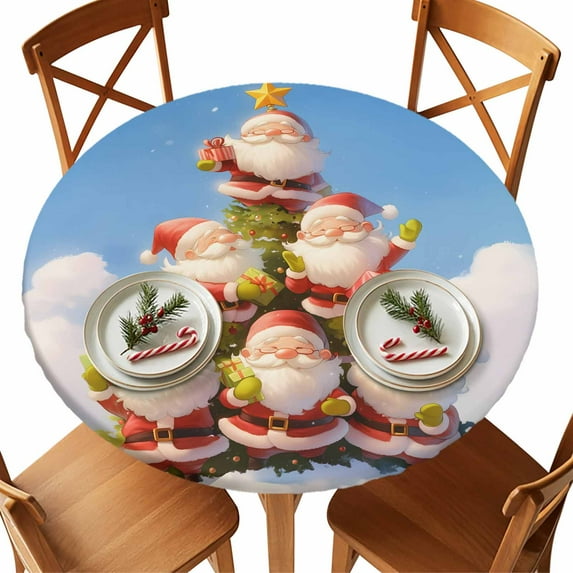 Christmas Round Tablecloth Santa Claus Xmas Tree Tablecloths with ...