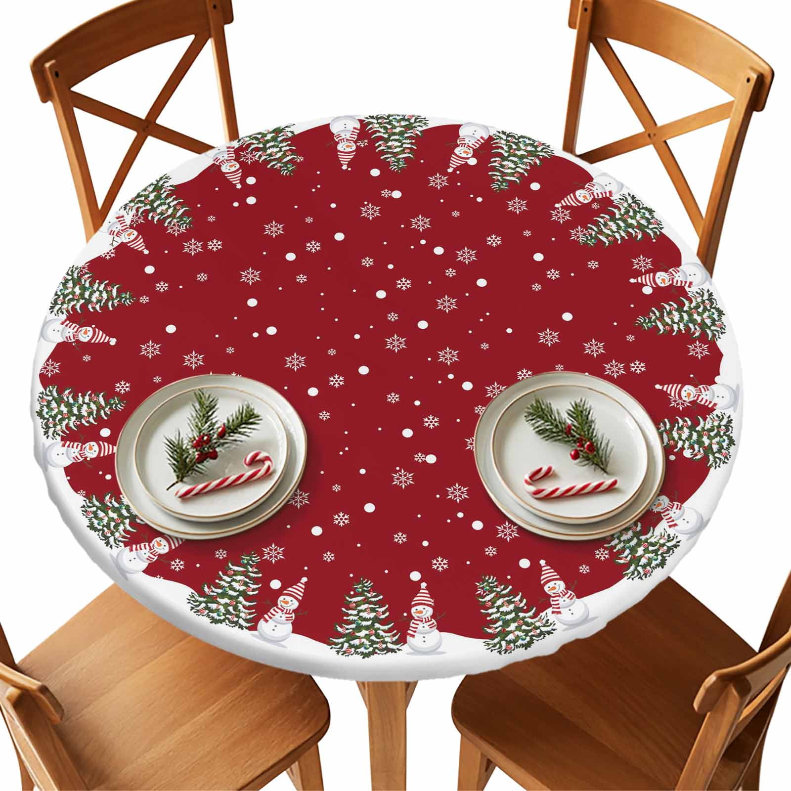 Christmas Round Tablecloth Snowman Christmas Tree Tablecloths with ...