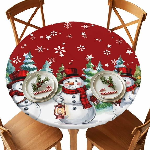 Christmas Round Tablecloth Snowman Xmas Tree Bells Tablecloths with ...