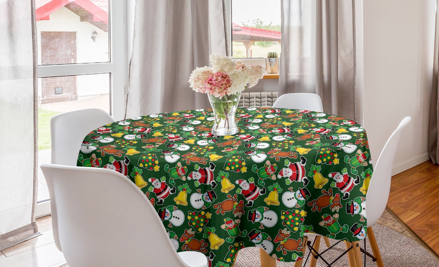 Christmas Round Tablecloth, Vivid of Joyous Holiday Celebration Jumping ...