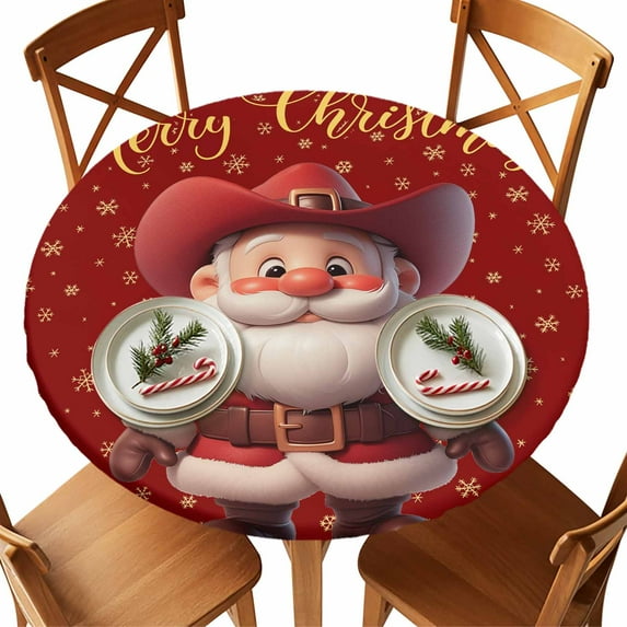 Christmas Round Tablecloth Western Cowboy Santa Claus Tablecloths with ...