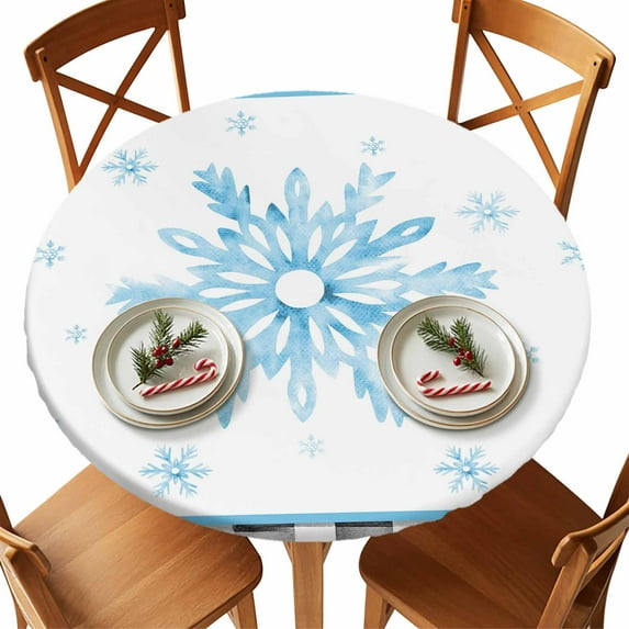 Christmas Round Tablecloth Winter Blue Snowflake Tablecloths with ...