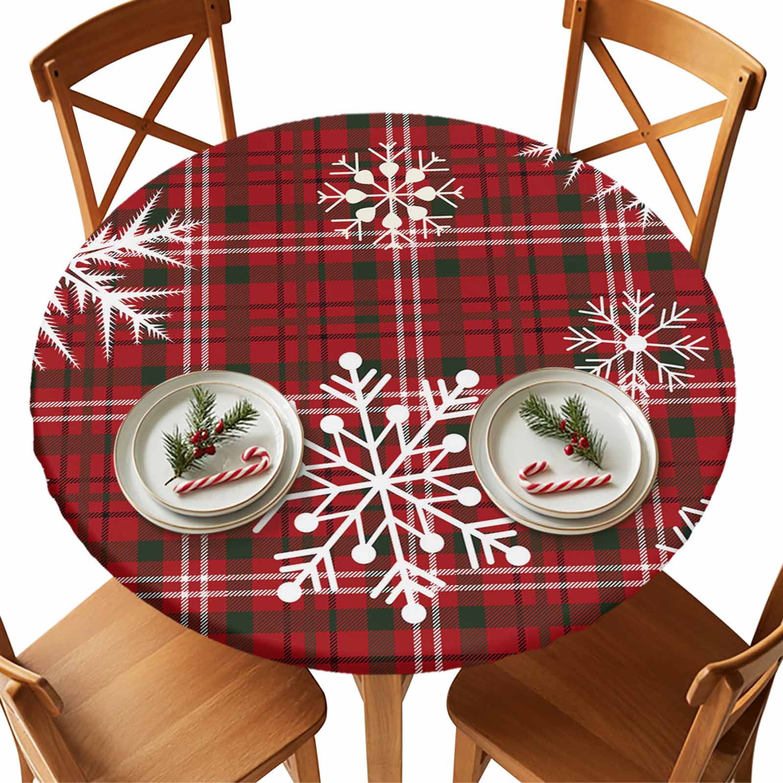 Christmas Round Tablecloth Winter White Snowflake Tablecloths with ...