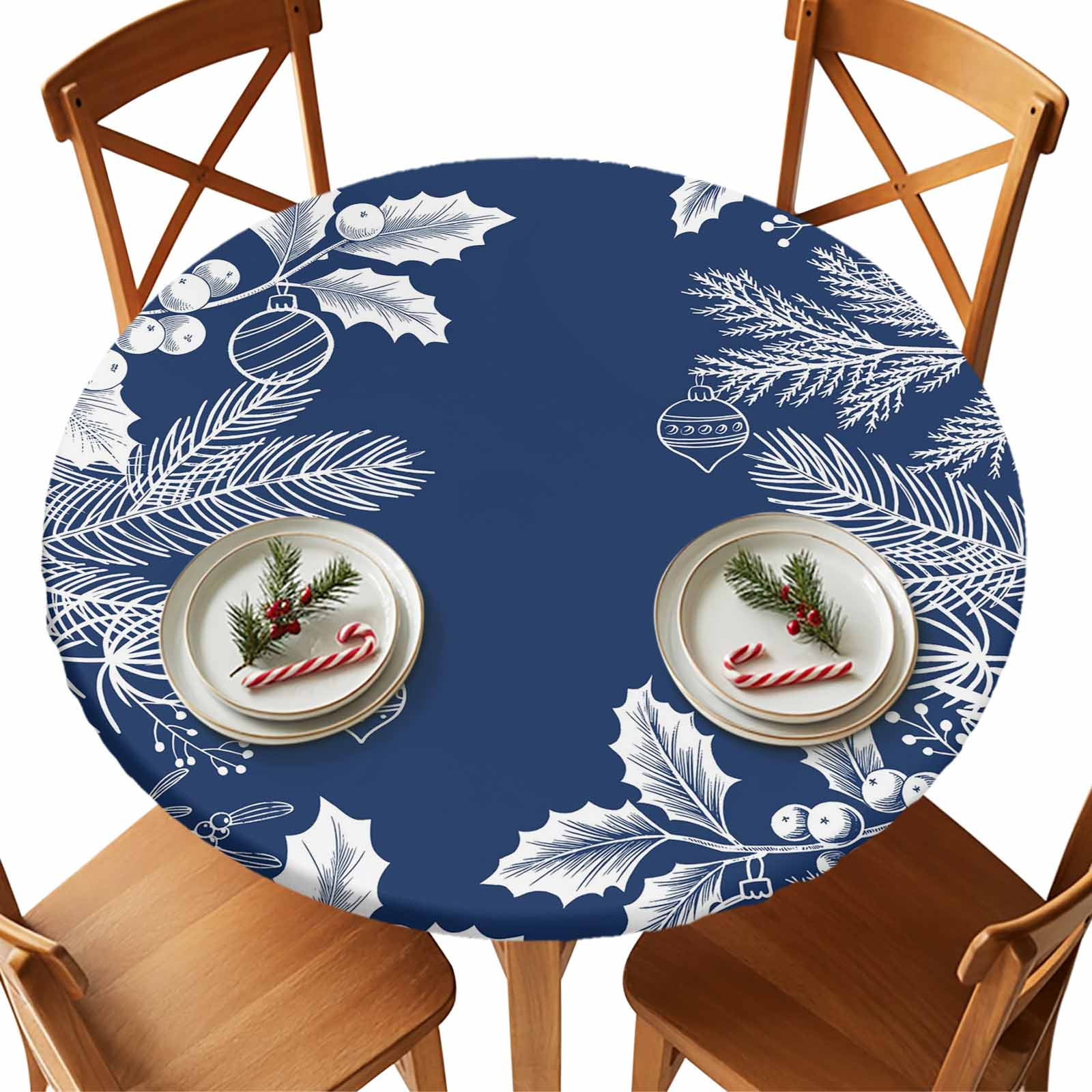 Christmas Round Tablecloth Xmas Balls Pine Branches Tablecloths with ...