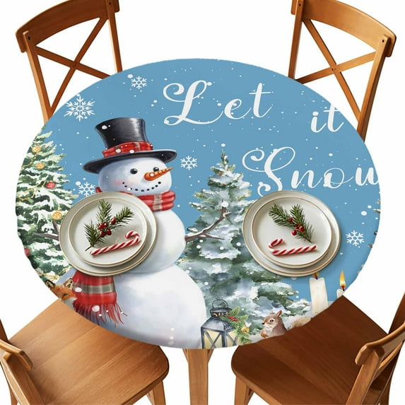 Christmas Round Tablecloth Xmas Tree Snowman Tablecloths with Elastic ...