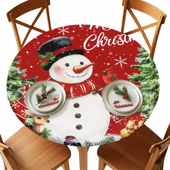 Christmas Round Tablecloth Xmas Tree Snowman Tablecloths with Elastic ...