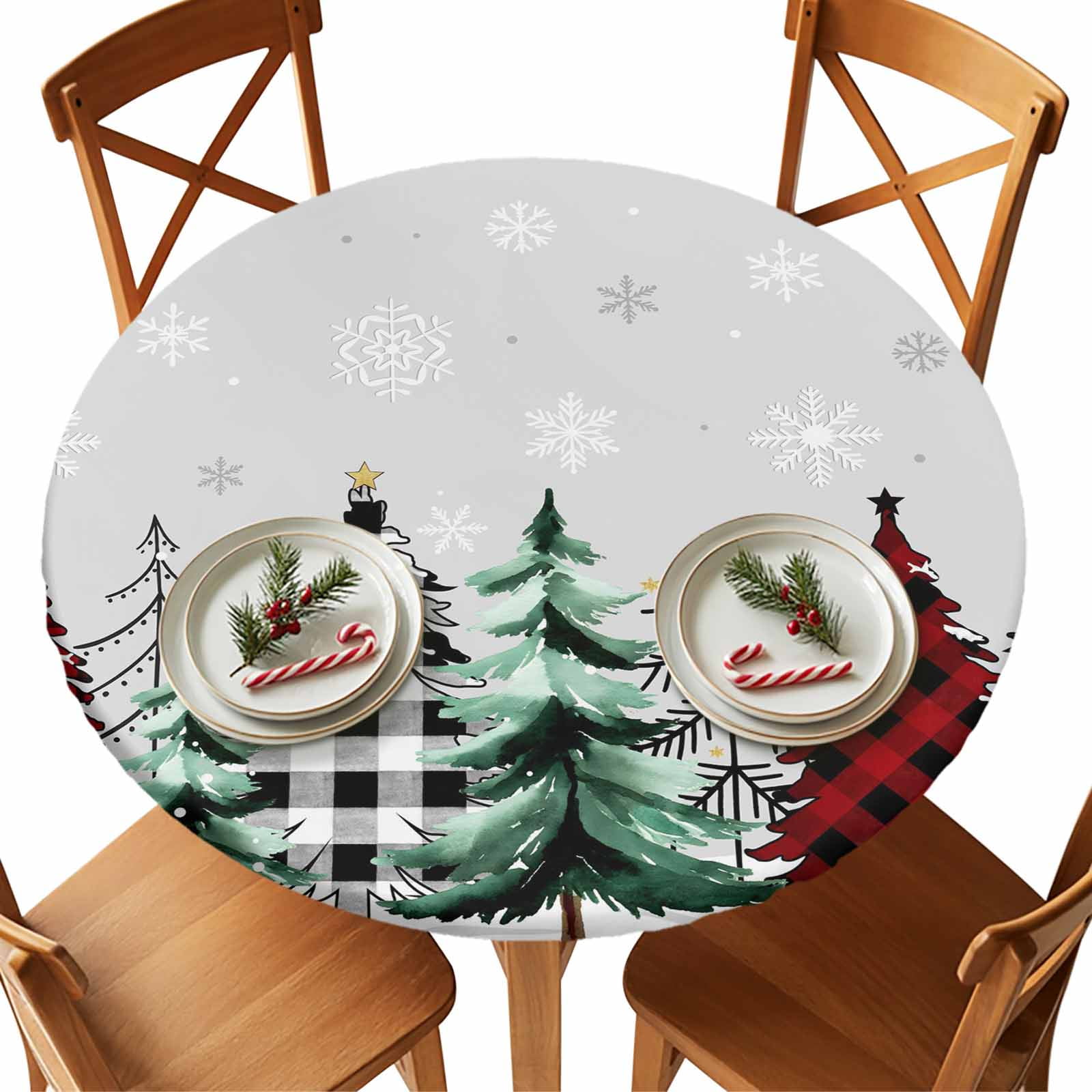 Christmas Round Tablecloth Xmas Tree Tablecloths with Elastic Edge ...