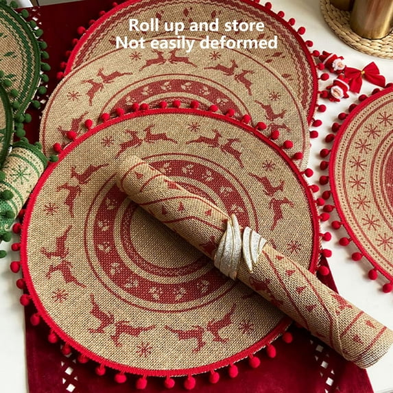 Christmas Round Woven Placemats - Snowflake Reindeer Themed Table Mats ...