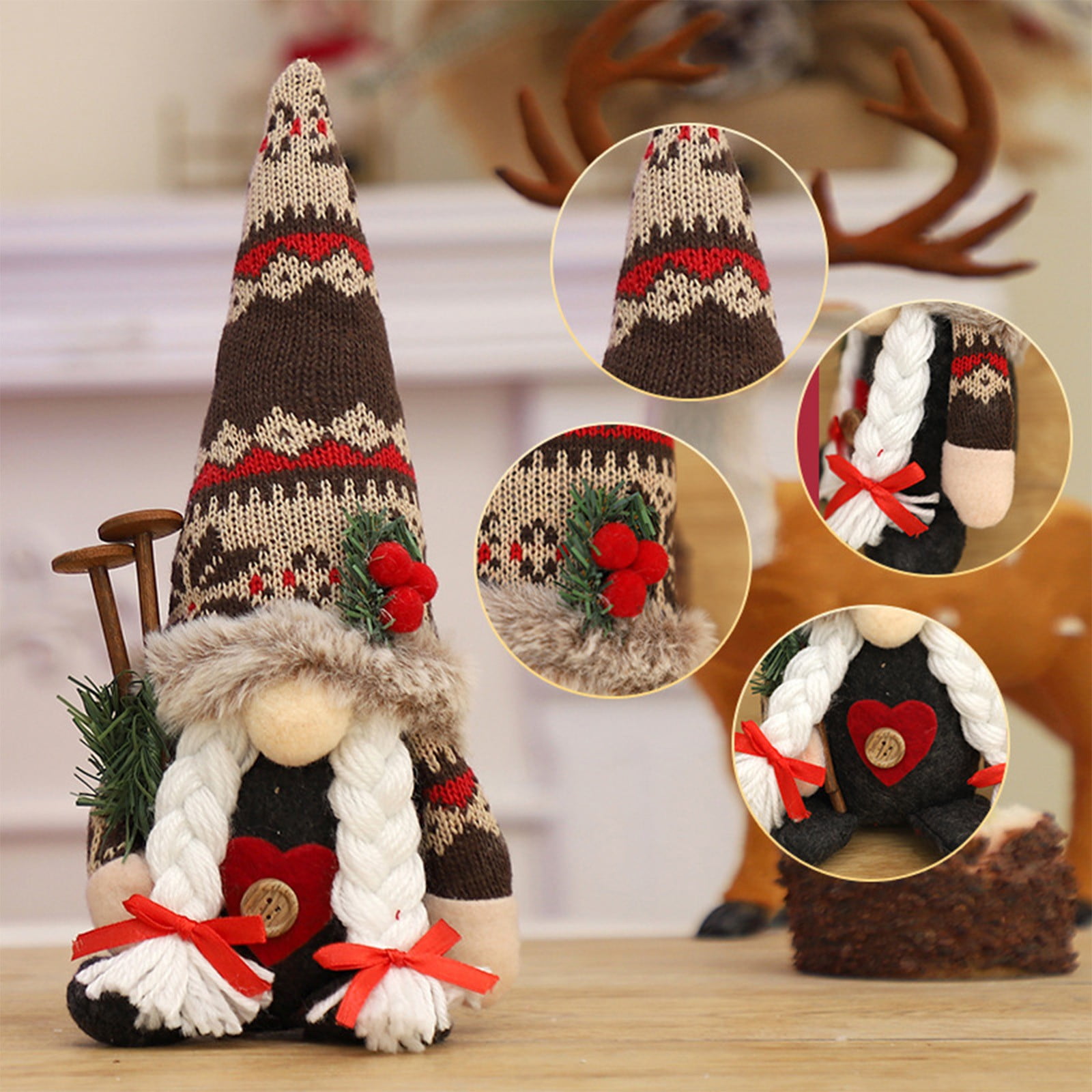 Christmas Knitted Hat Rudolf Doll Ornament, Festive Holiday Decor ...