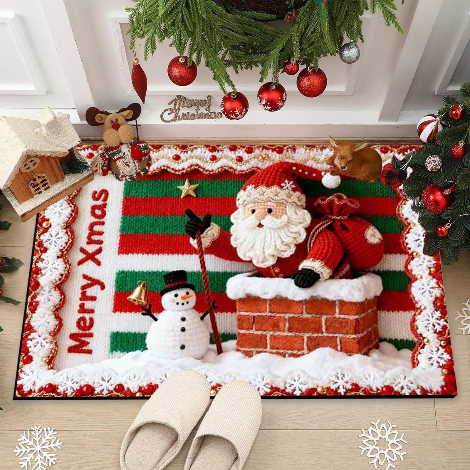 Christmas Rug,24×16Inch，Woven Christmas Mat Diatom Mud Mat Suitable For ...