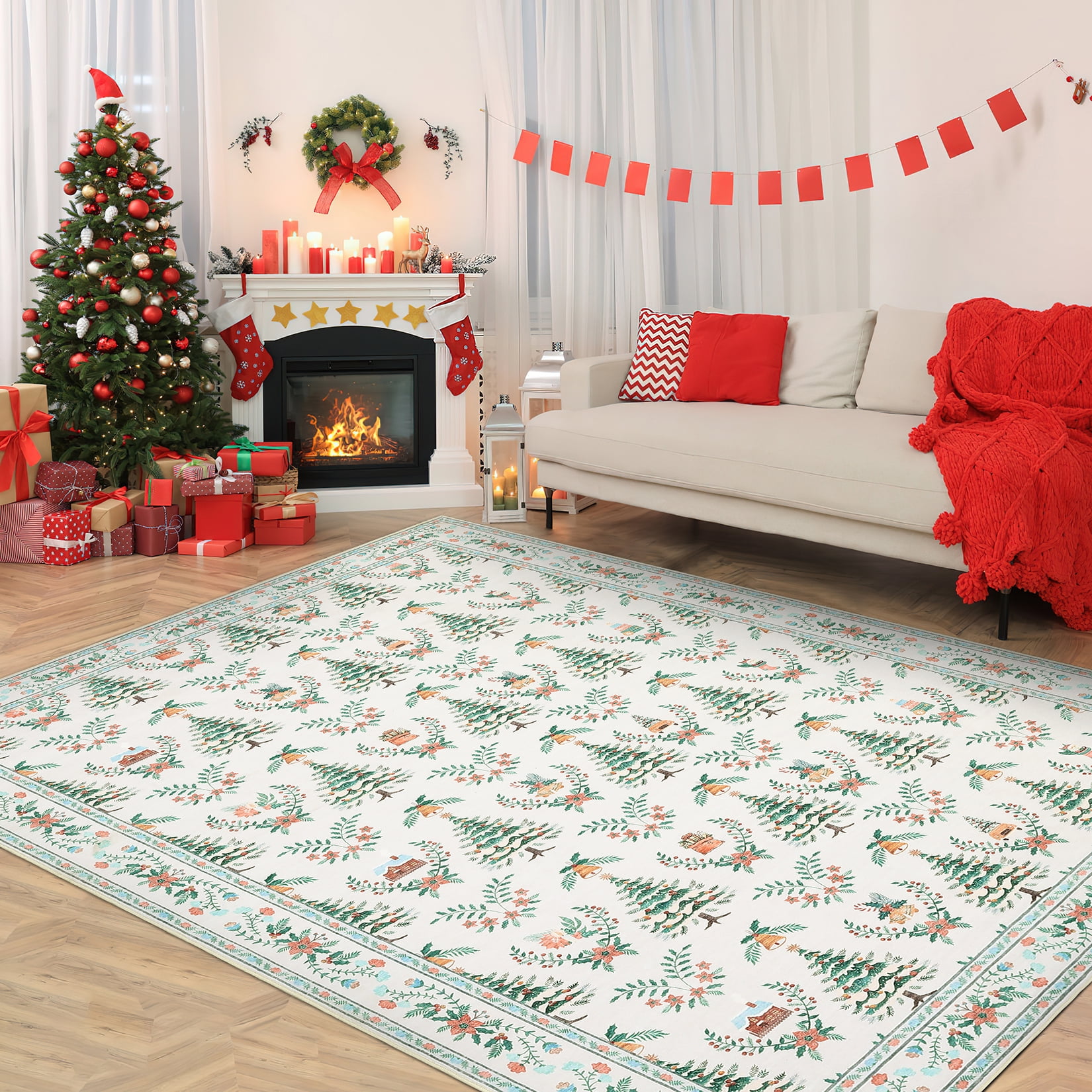 Christmas Rug for Living Room Bedroom, 6x9 Christmas Area Rugs Washable ...
