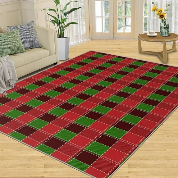 Christmas Rug Red And Green Buffalo Plaid Quadrilateral Geometric Plaid ...