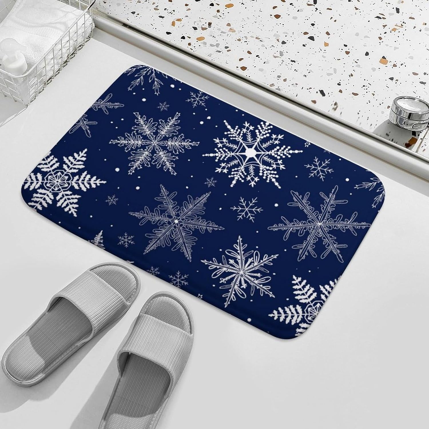 Christmas Rugs Blue Snowflake Bathroom Rugs Mat Winetr Xmas Snow Soft ...