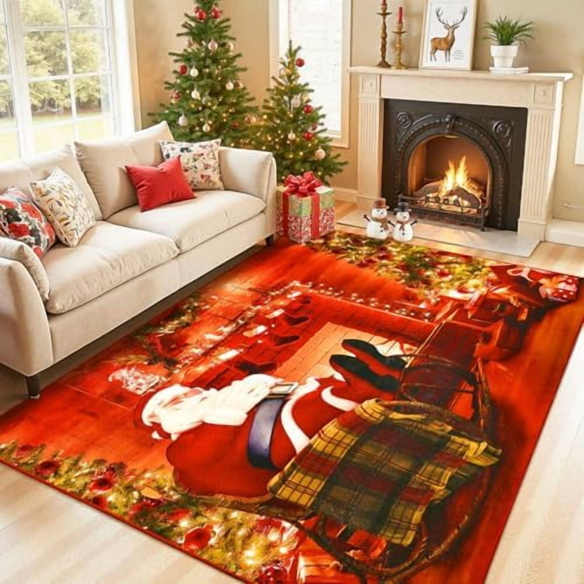 Christmas Rugs for Living Room - 4 x 6 Feet Santa Non Slip Christmas ...