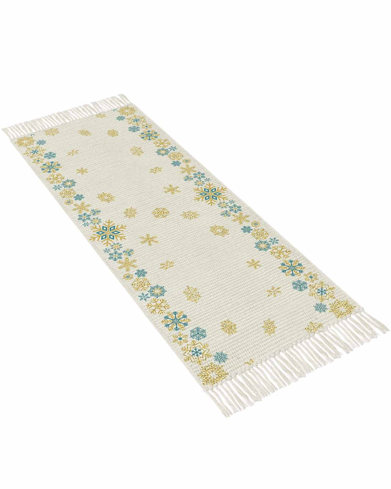 Christmas Runner Rug for Hallway 2x4ft, Christmas Golden and Blue ...