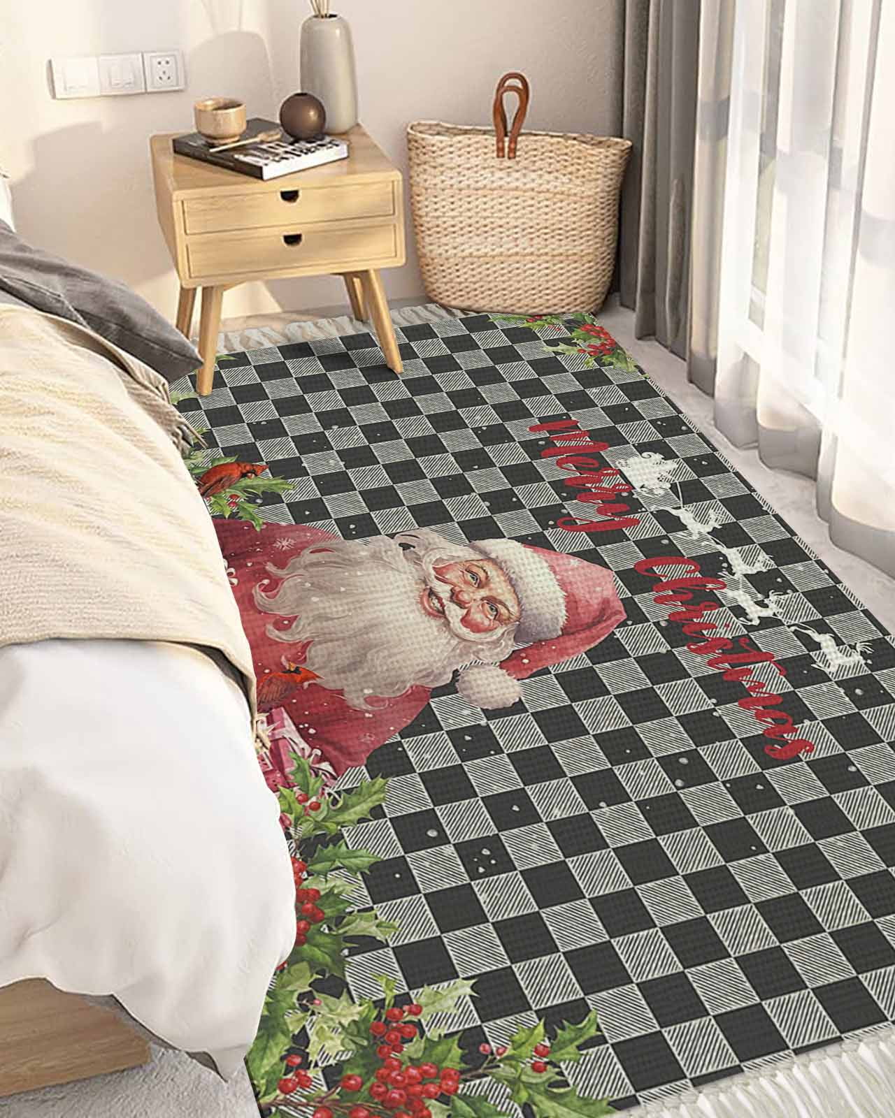 Christmas Runner Rug for Hallway 4x6ft, Christmas Santa Claus Elk Xmas ...