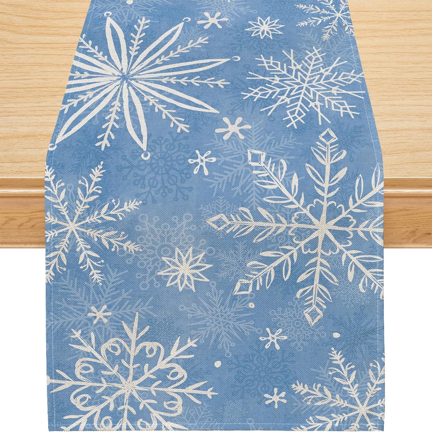 Christmas Table Runner, Snowflakes Light Blue Dining Decorations Decor ...