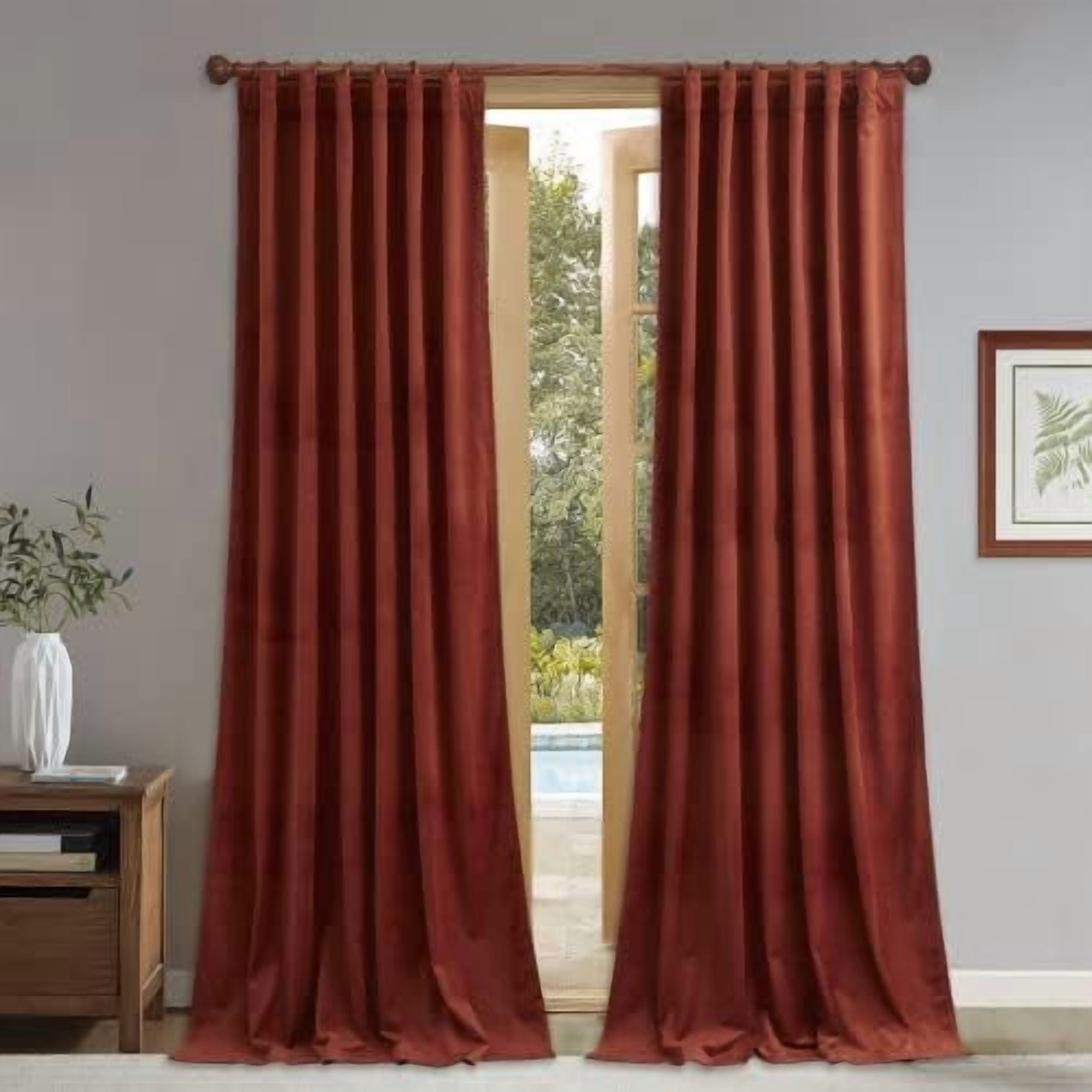 Christmas Rust Red Curtains 105 inches Back Tab Light Blocking Velvet ...