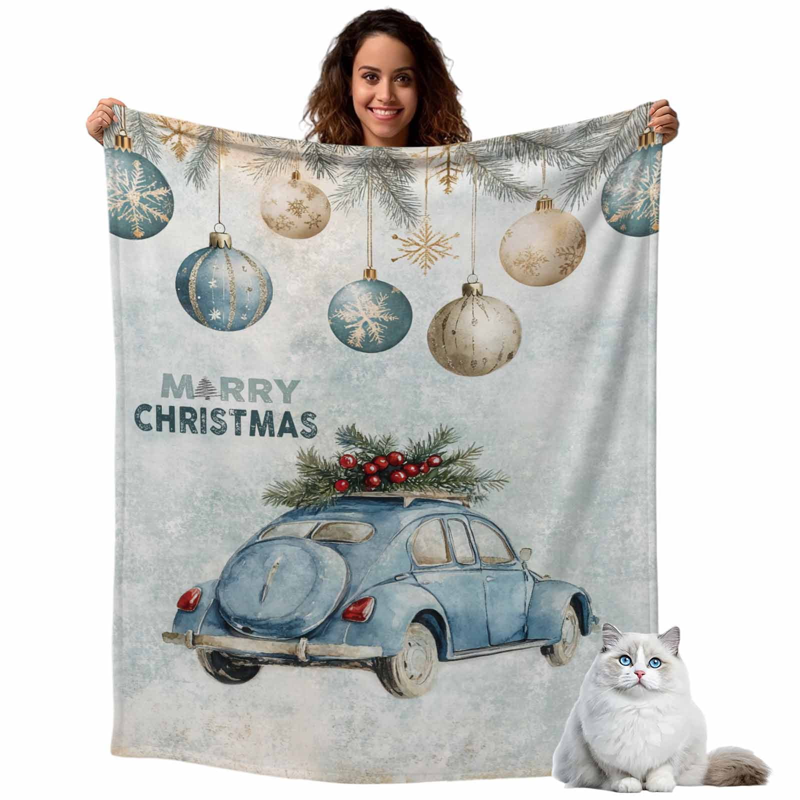 Christmas Rustic Fleece Throw Blanket Lightweight Watercolor Christmas ...