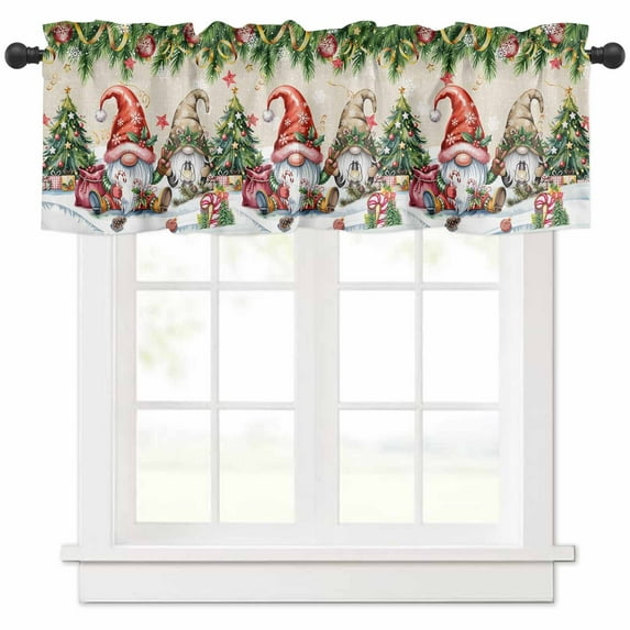 Christmas Rustic Gnomes Valances for Windows, Xmas Tree Snowflake Pine ...