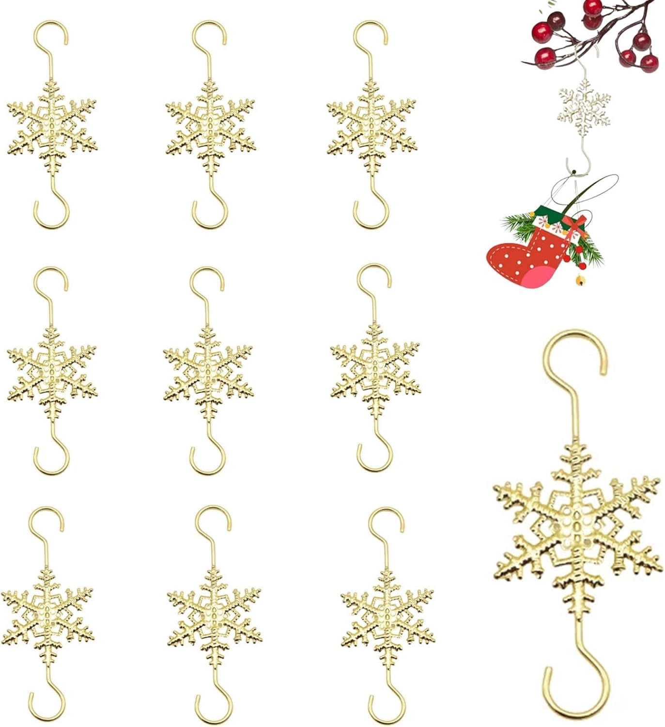 Christmas S-Hooks, Christmas Snowflake Ornament Hook Hangers, Metal ...