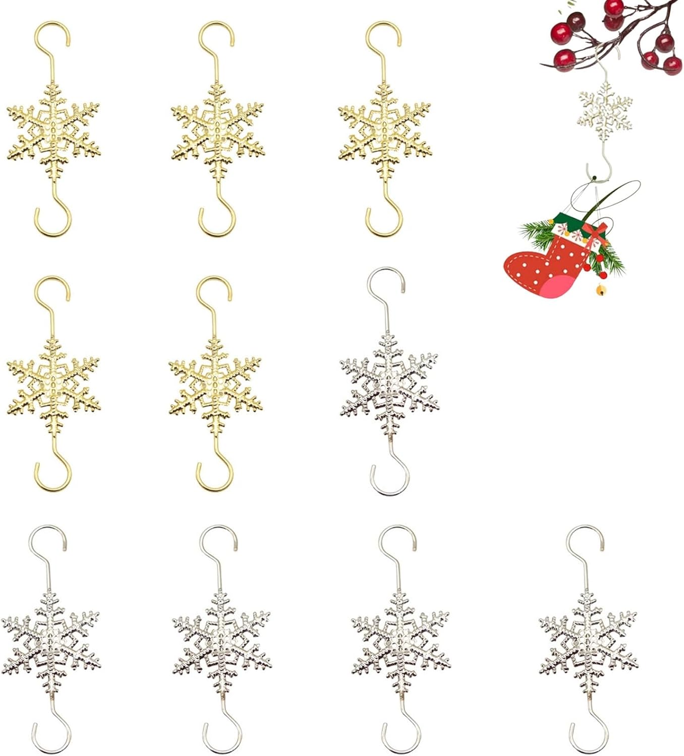 Christmas S-Hooks, Christmas Snowflake Ornament Hook Hangers, Metal ...