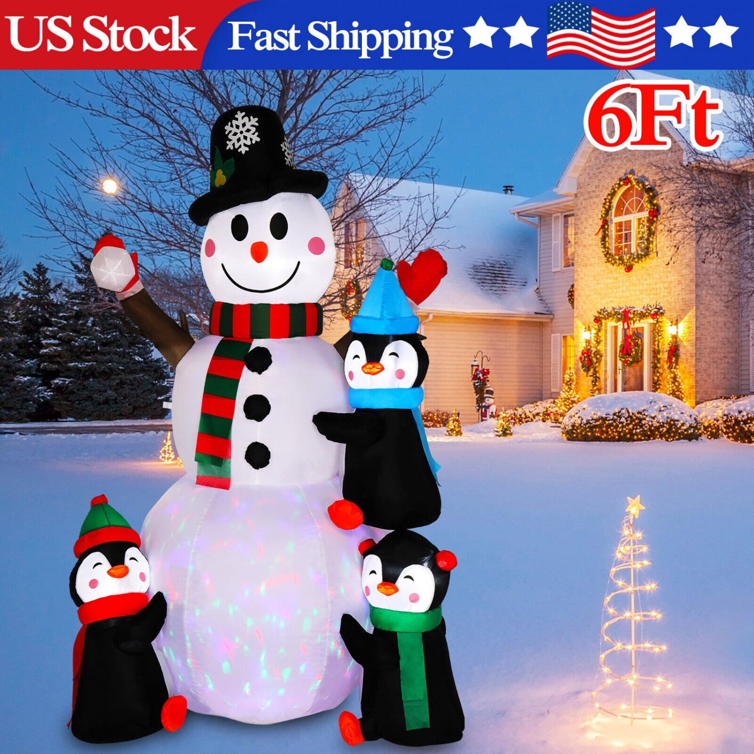 [Christmas Sale] 6ft With 3 Penguins, 4 Light Strings, 1 Colorful ...