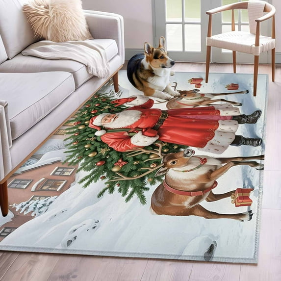 Christmas Santa Area Rugs 3'x5', Washable Small Throw Rugs for Living ...