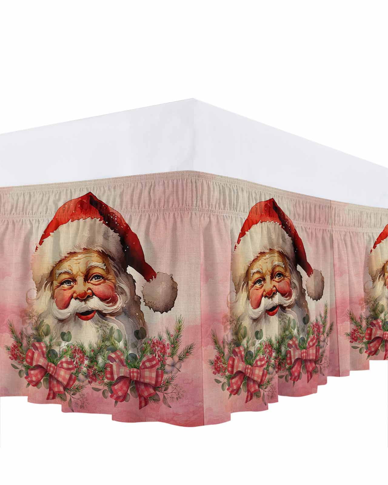 Christmas Santa Bed Skirt King Size 16 Inch Drop, Bowknot Holly Retro ...