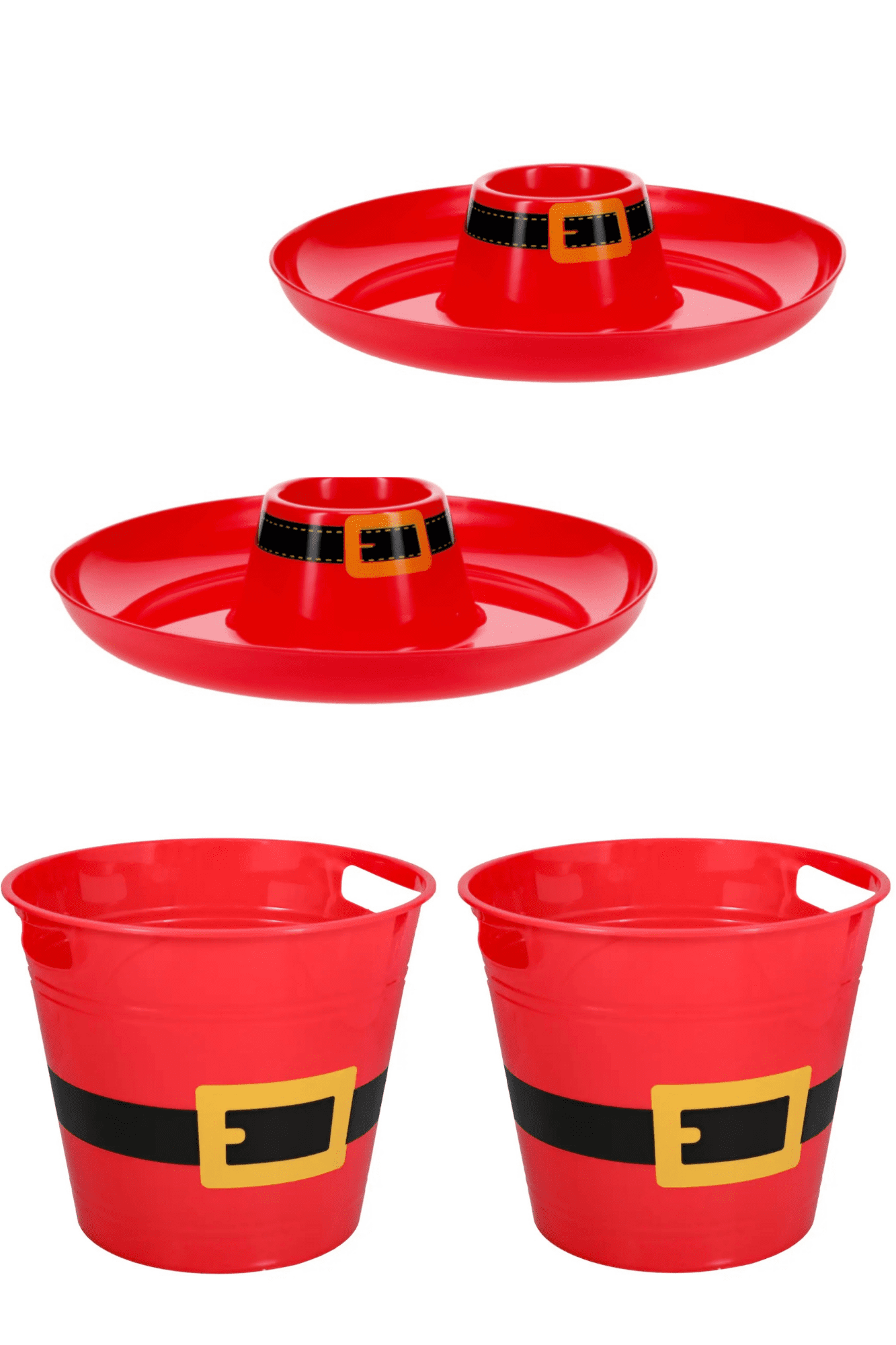 Christmas Santa Belt Plastic Party Buckets & Chip Dip Trays Set – Red ...