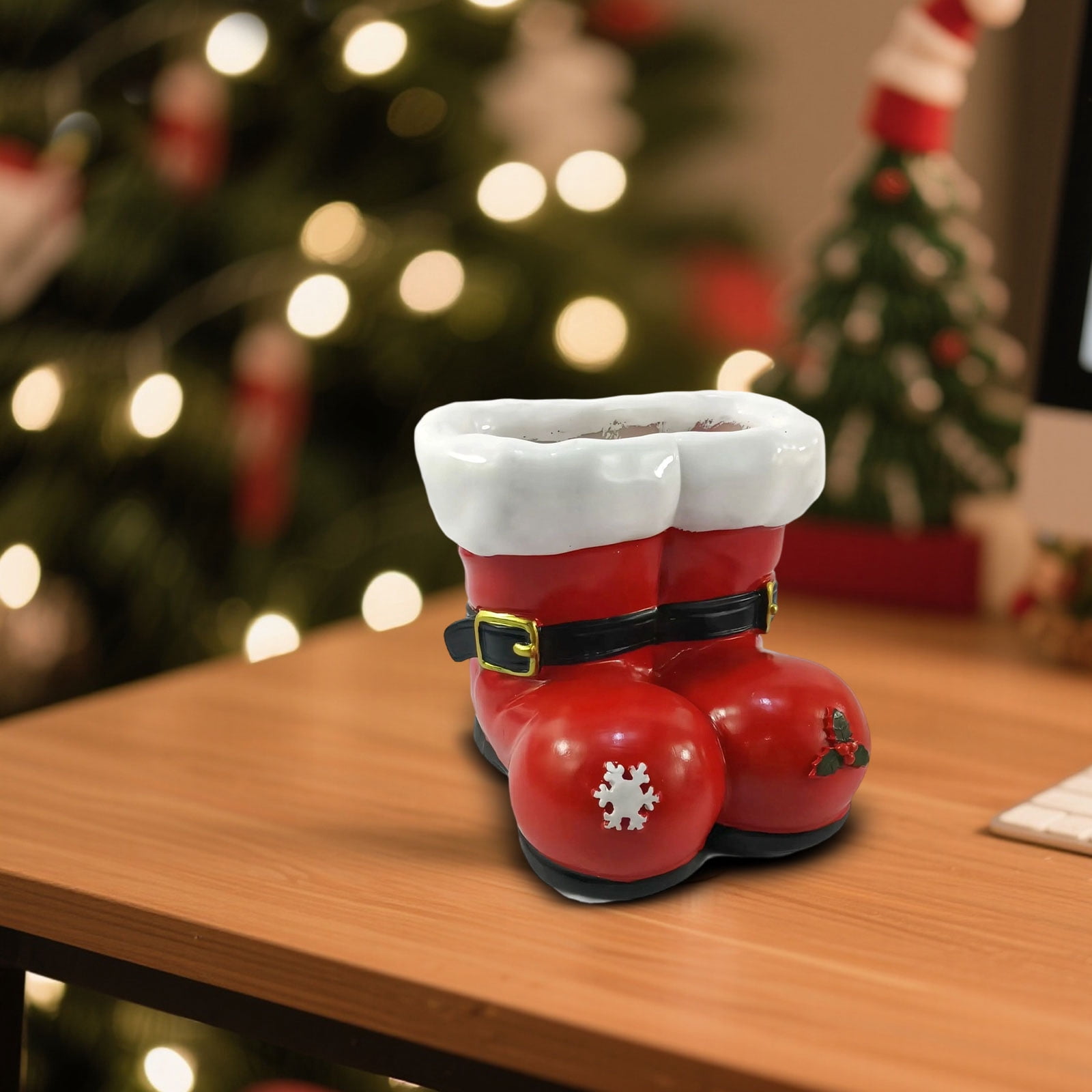 Christmas Santa Boots Planter, 4.33Inch Resin Christmas Boots Plant Pot ...