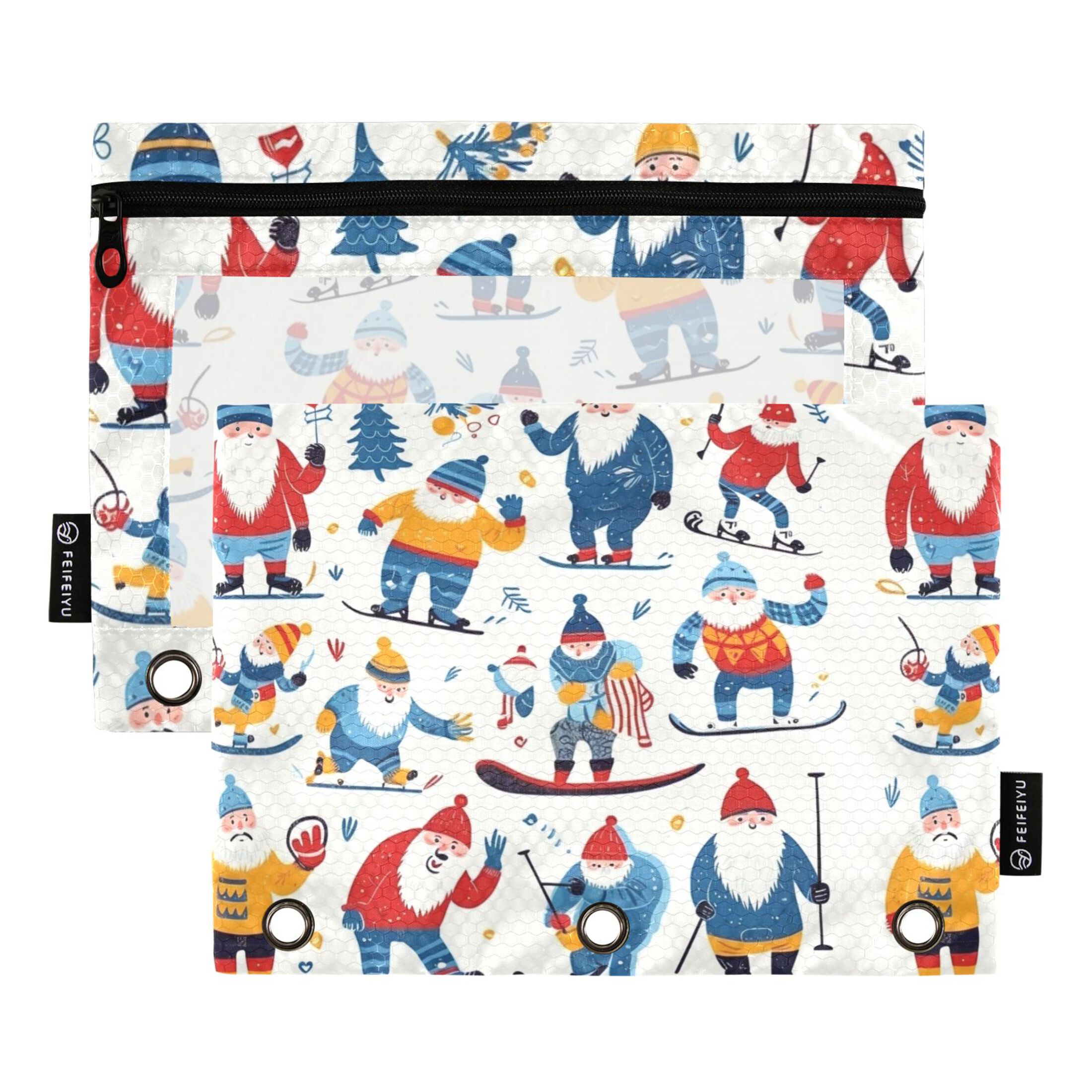 Christmas Santa Claus 2 Pack Pencil Pouch for 3 Ring Binder Smooth ...