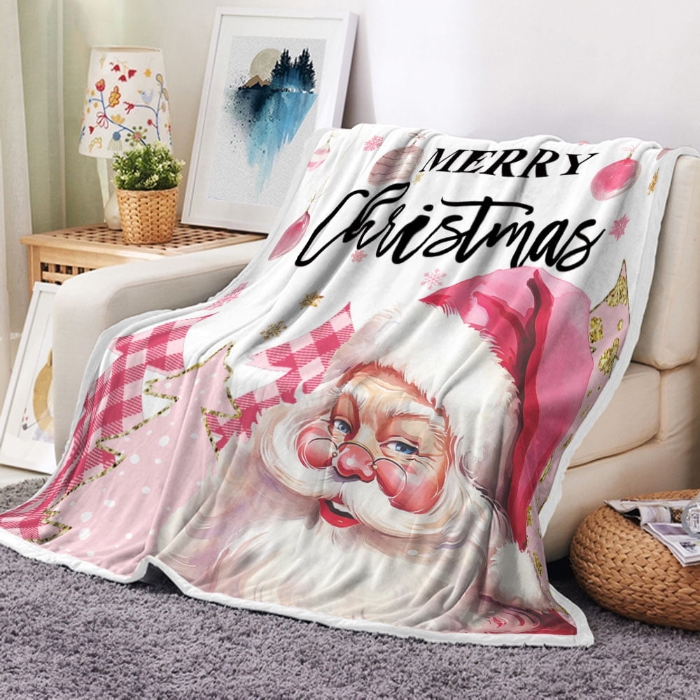 Christmas Santa Claus Blanket, Merry Christmas Pink Santa Claus Tree ...
