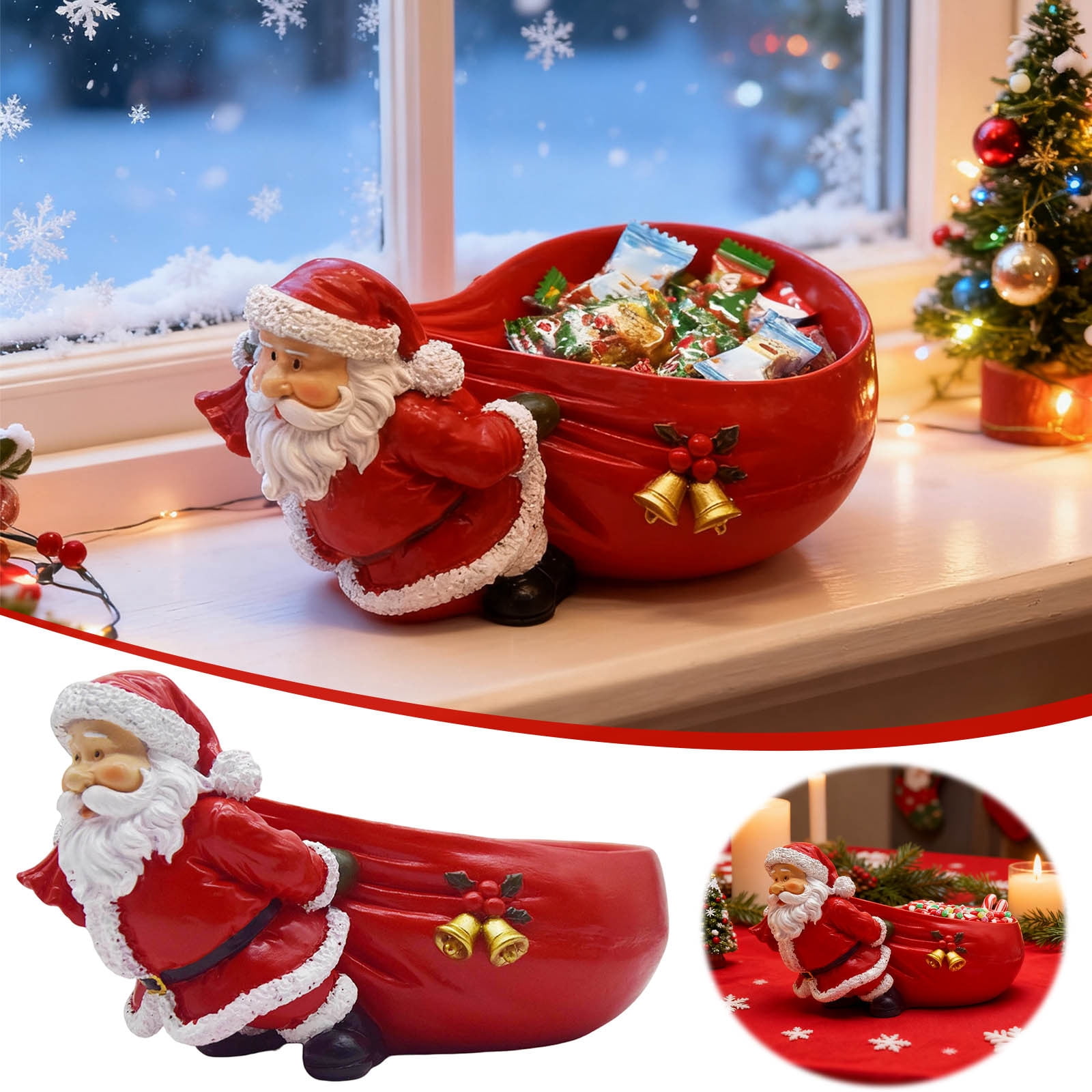 Christmas Santa Claus with Candy Bowl and Bells Figurine,Decorative ...