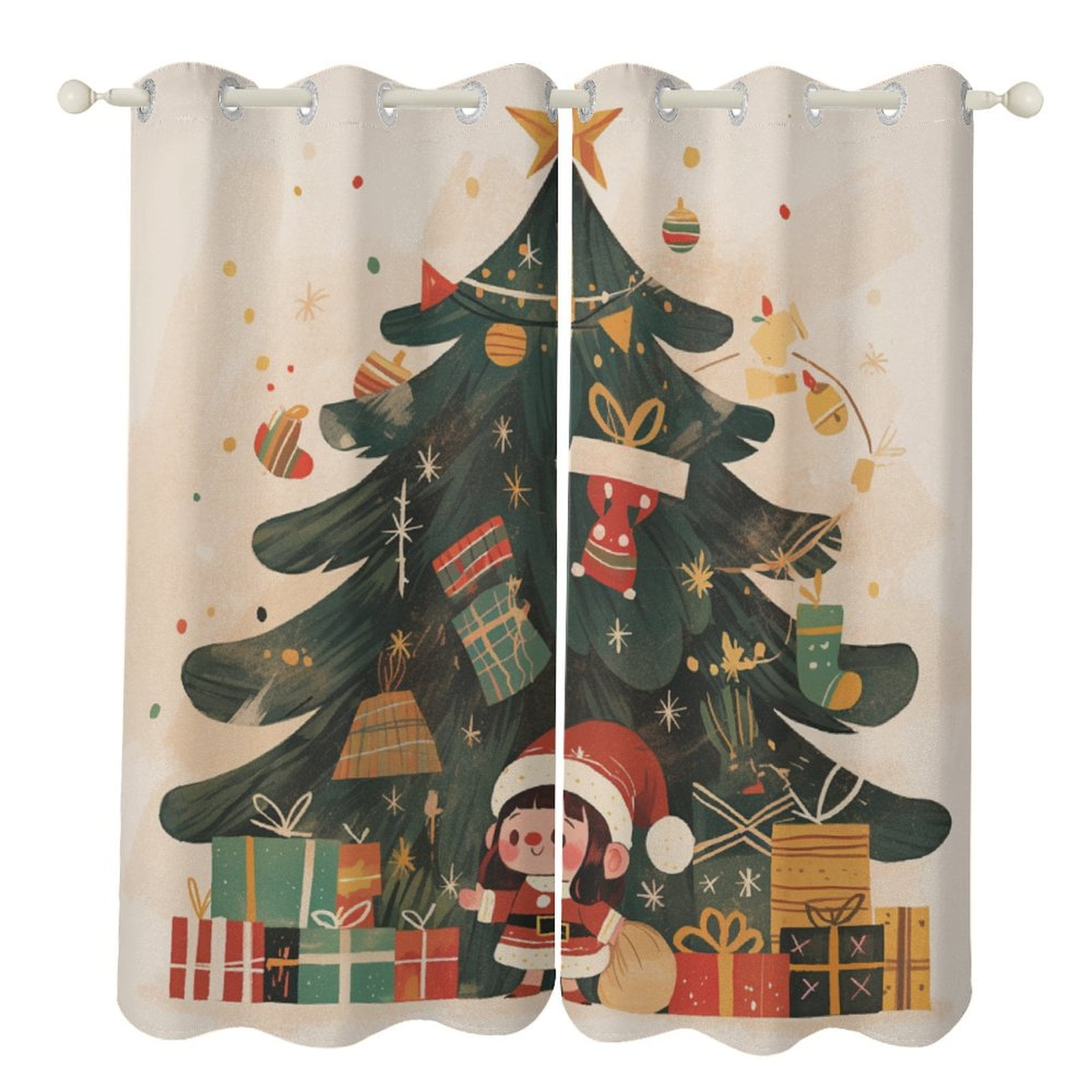 Christmas Santa Claus Christmas Tree Curtains 2 Panels Set Blackout for ...