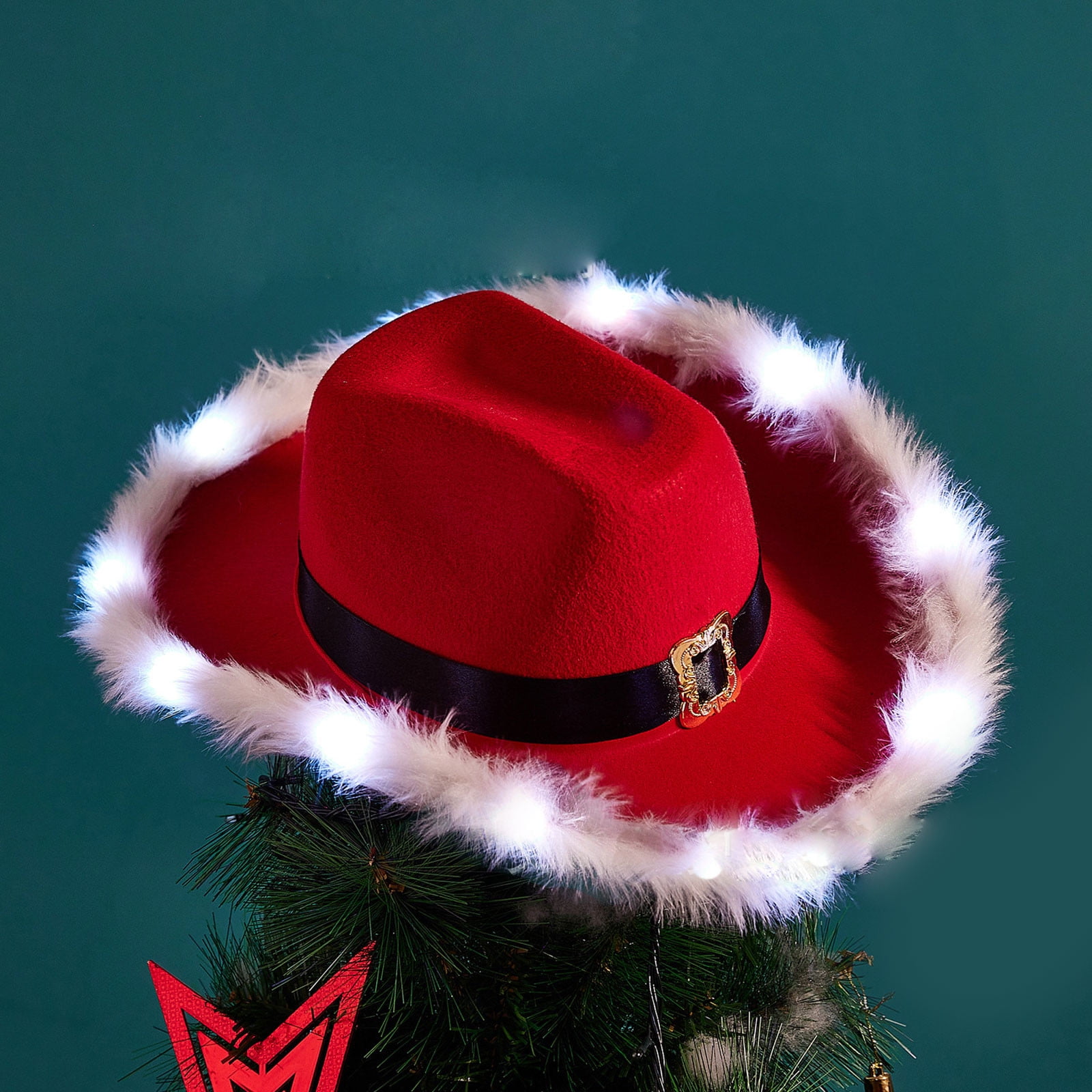 Christmas Santa Claus Cowboy Hat, Wide Edge Xmas Cow Hat, Festival ...