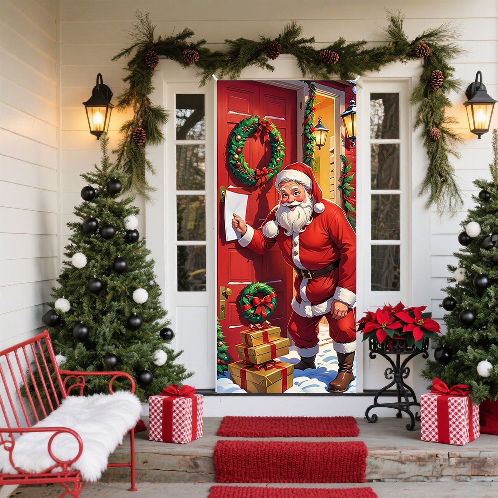Christmas Santa Claus Door Cover Decorations, 35*71" Christmas Front ...