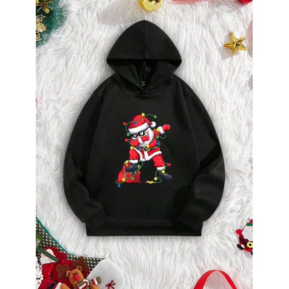 Christmas Santa Claus Elements Print Fitted Raglan Hoodie Sweatshirt ...