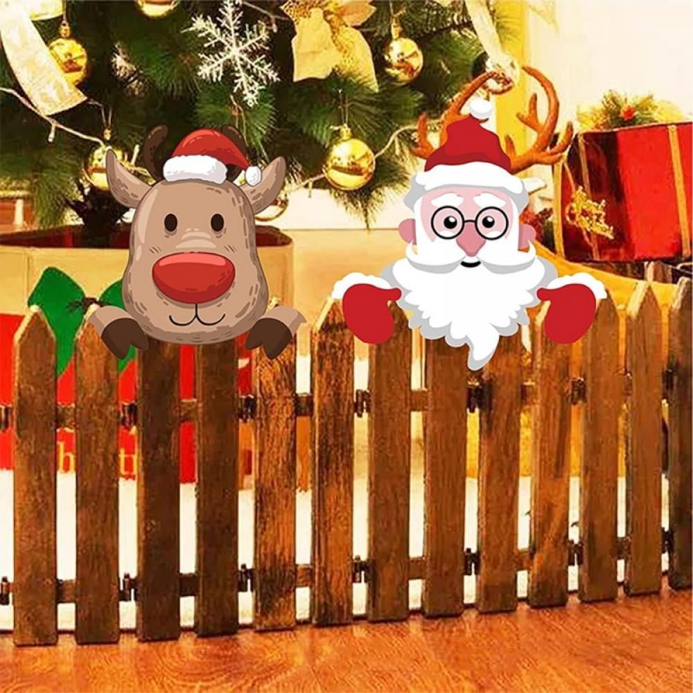 Christmas Santa Claus Fence Peeker , Reindeer Peeking Garden Yard Art ...