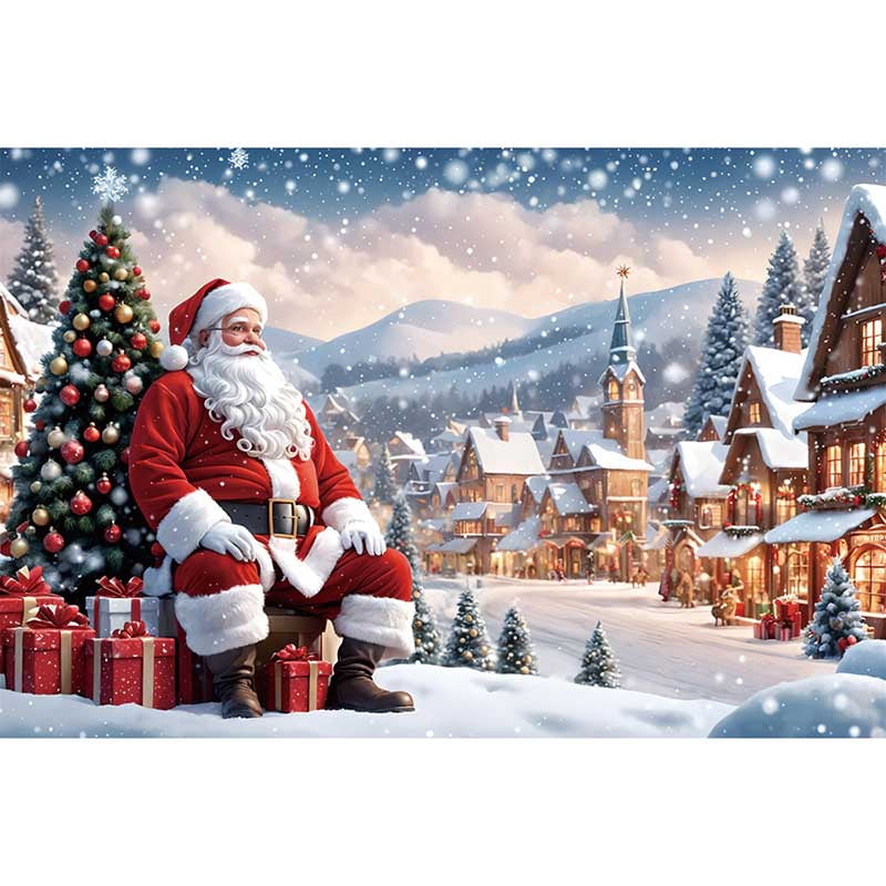 Christmas Santa Claus Gifts Backdrop Village Ball Trees Photo Studio ...