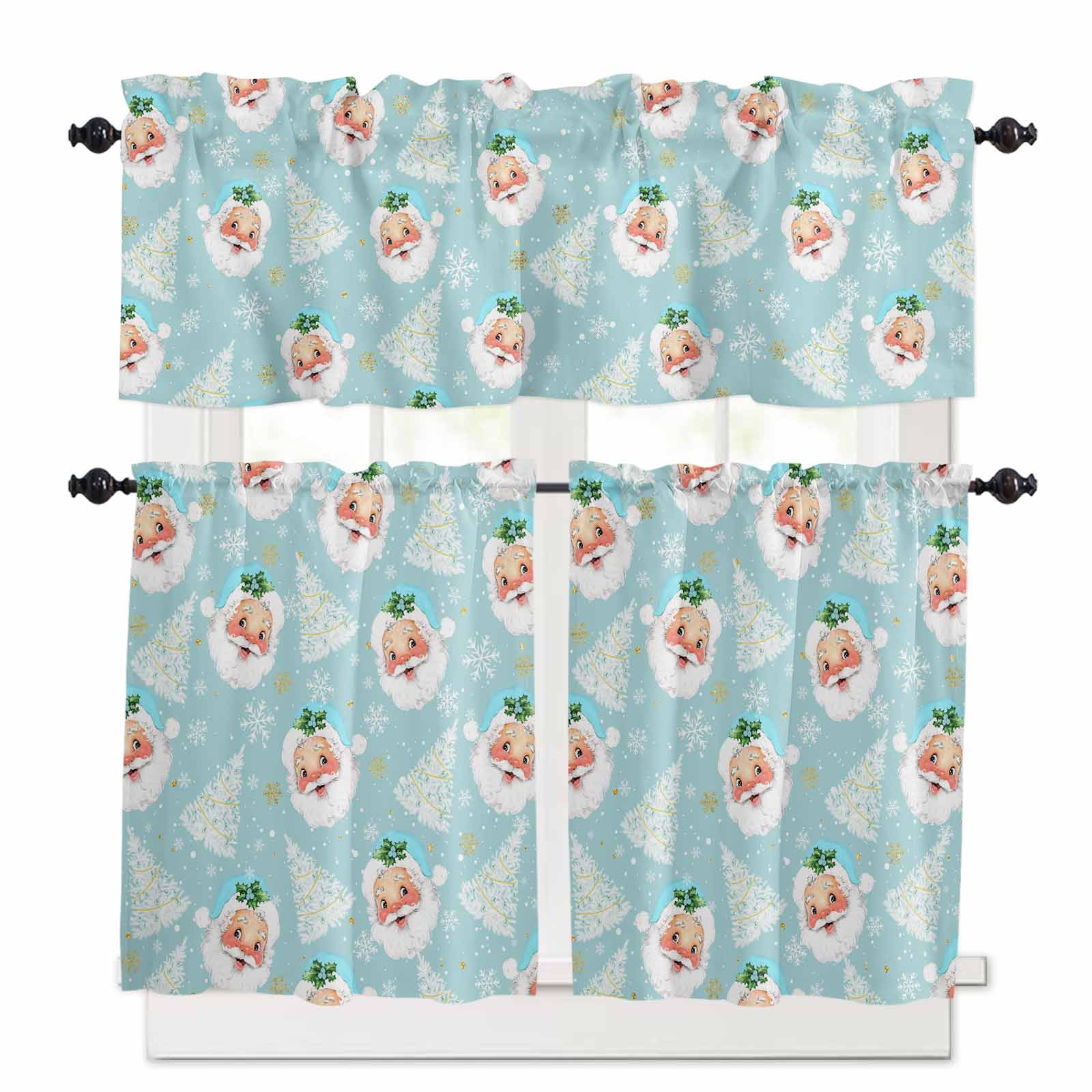 Christmas Santa Claus Kitchen Curtains and Valances Set, Christmas Tree ...