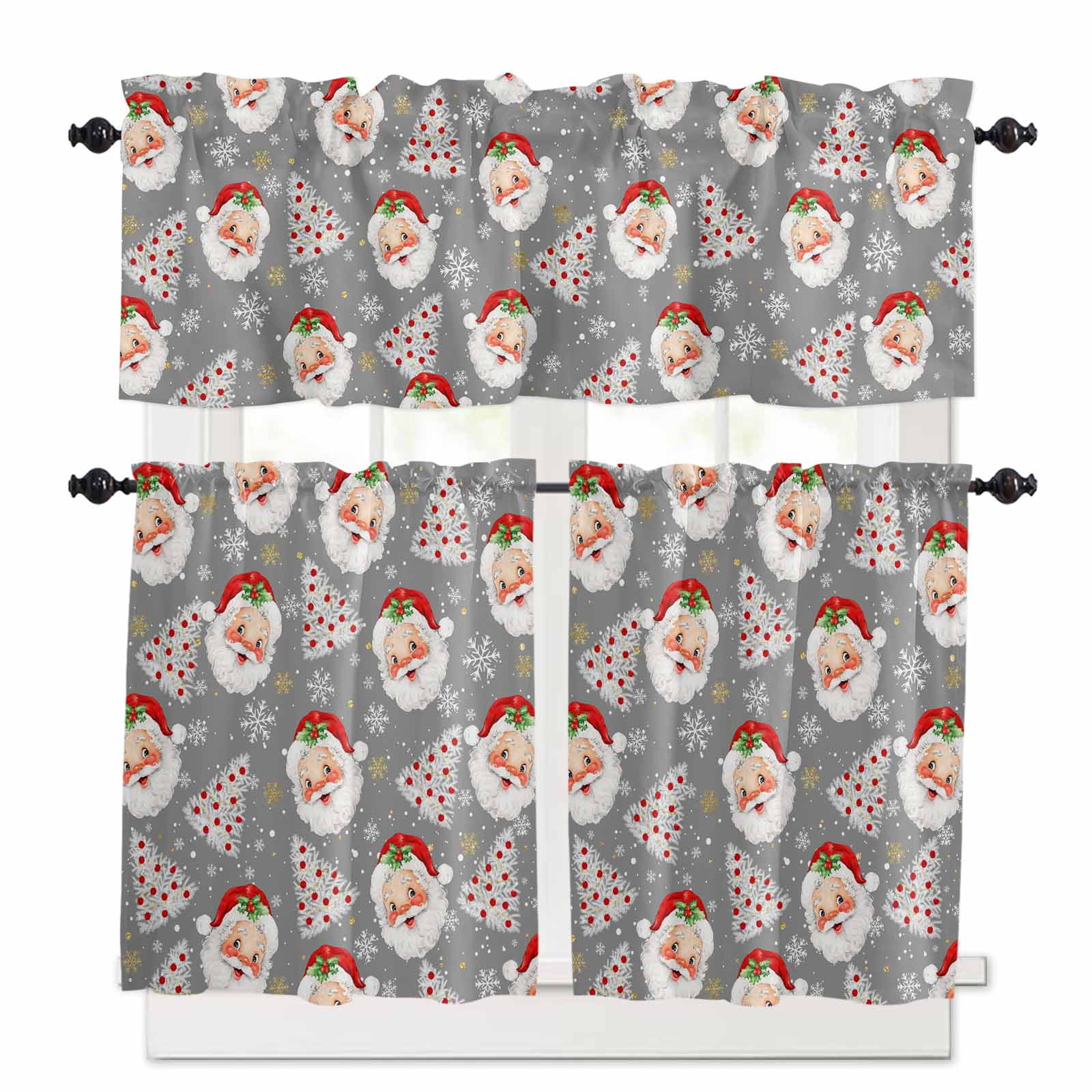 Christmas Santa Claus Kitchen Curtains and Valances Set, Christmas Tree ...