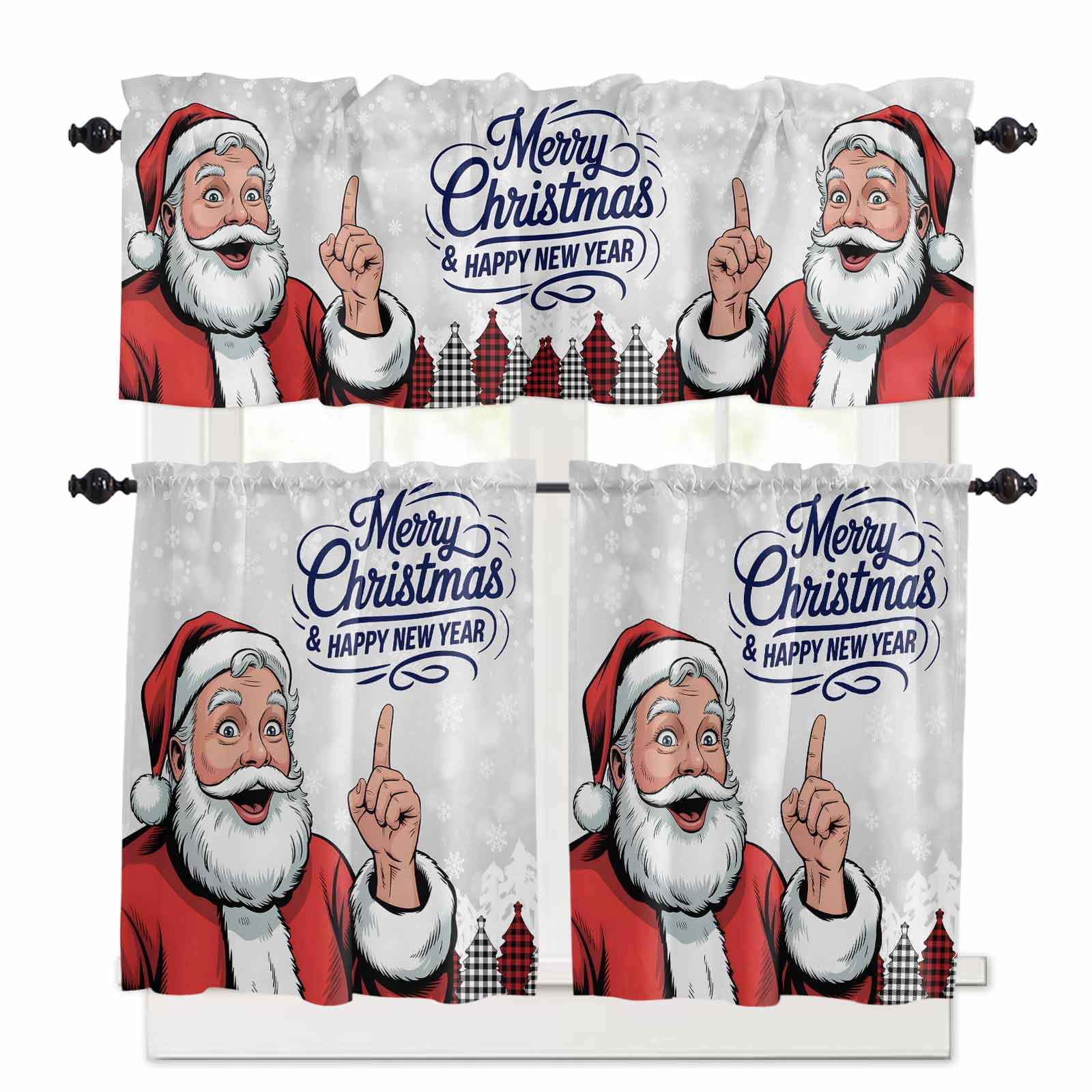 Christmas Santa Claus Kitchen Curtains and Valances Set, Happy New Year ...