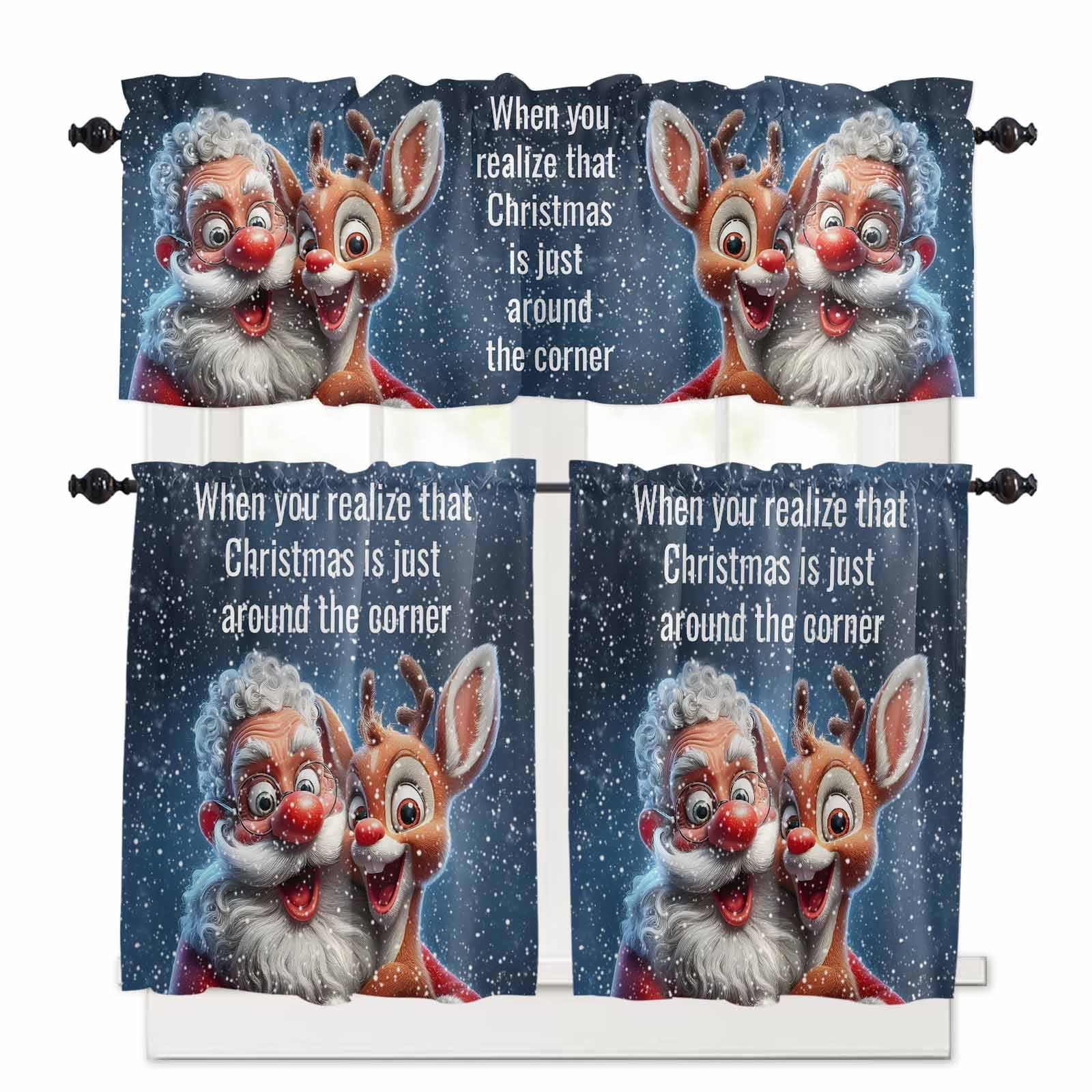 Christmas Santa Claus Kitchen Curtains Valances and Tiers Set of 3 ...