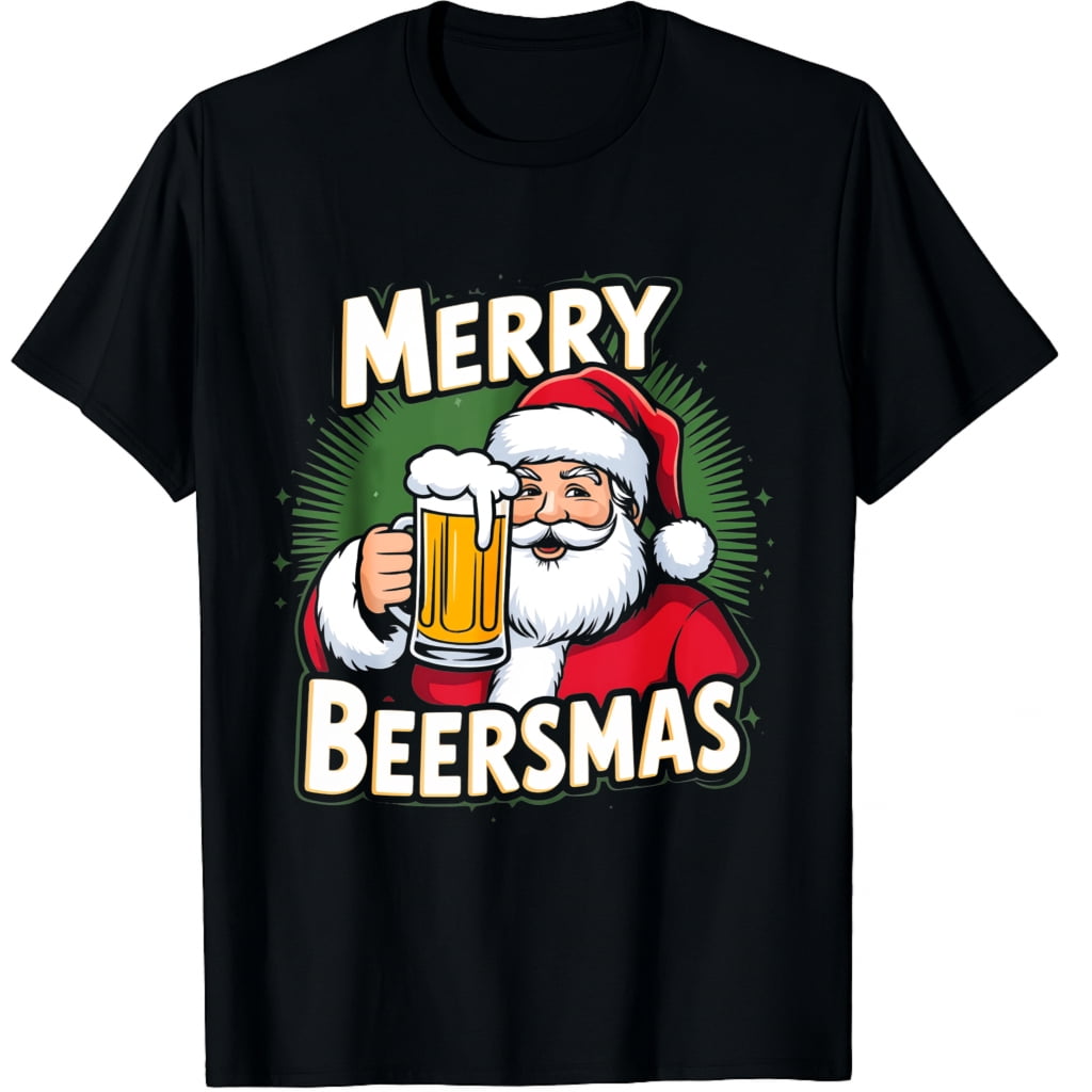 Christmas Santa Claus Merry Beersmas Beer Holding Design Holiday Party ...