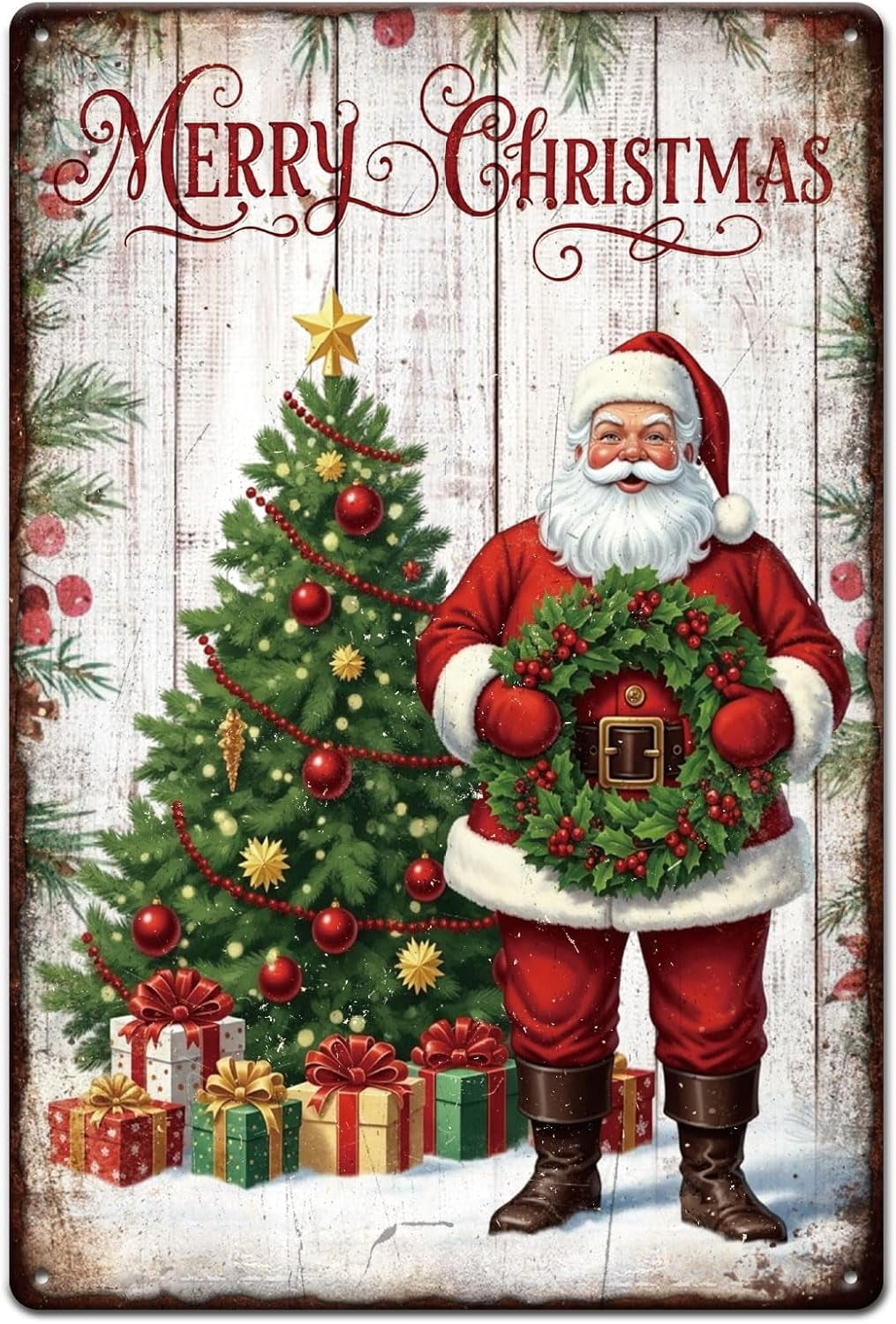 Christmas Santa Claus Metal Tin Sign 8x12in "Merry Christmas" Vintage ...