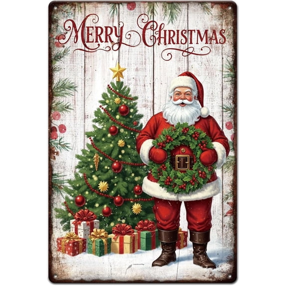 Christmas Santa Claus Metal Tin Sign 8x12in "Merry Christmas" Vintage ...