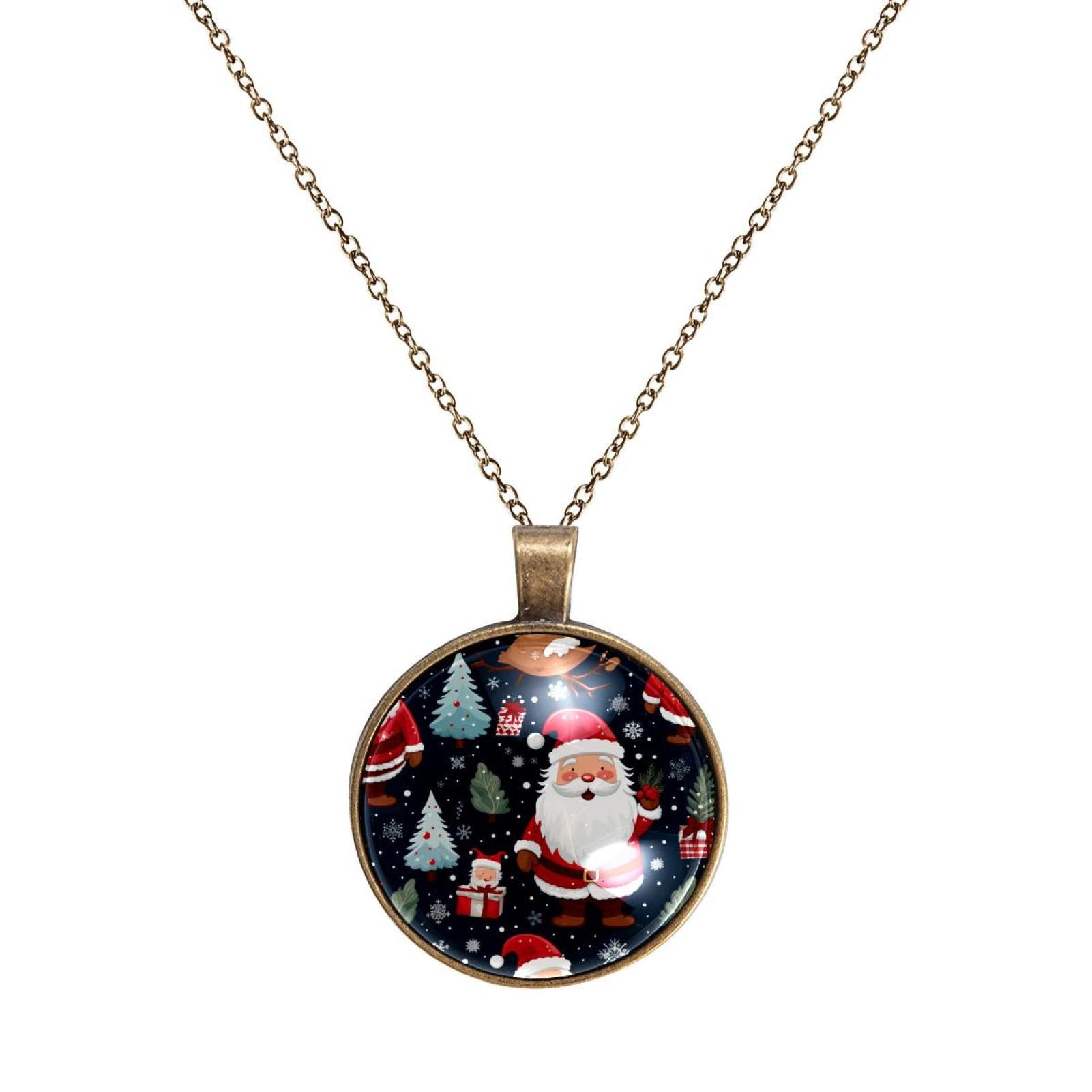 Christmas Santa Claus Necklace Personalized Custom Photo Round Pendant ...