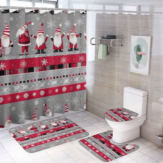 Christmas Santa Claus Pattern Fabric Shower Curtain Set Modern Bathroom ...