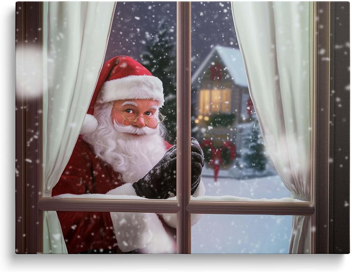 Christmas Santa Claus Peeking Through Window Canvas wall art decor ...